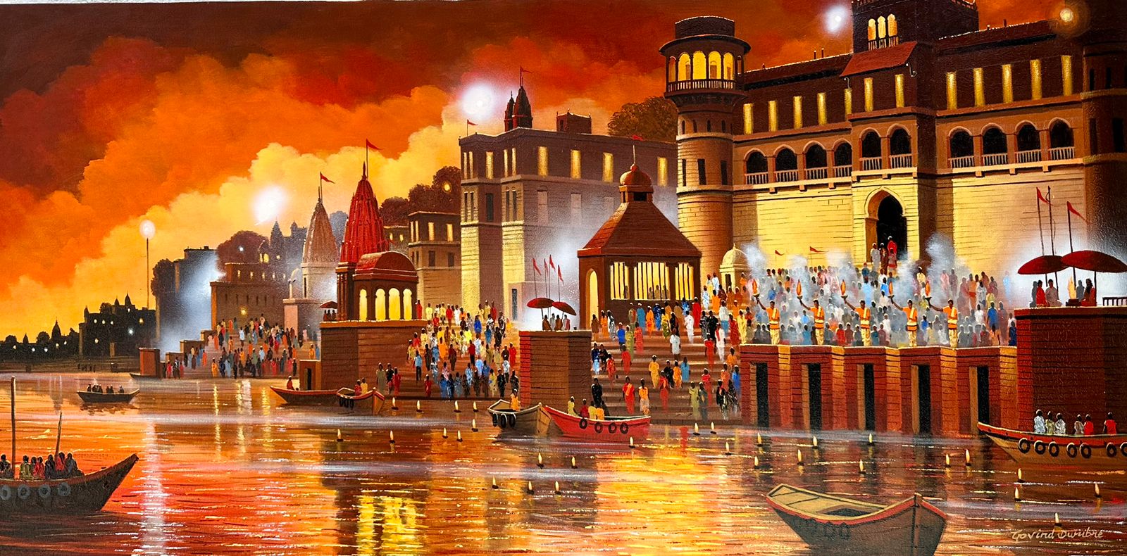 Ganga Aarti - Banaras - Rhythm Art Gallery